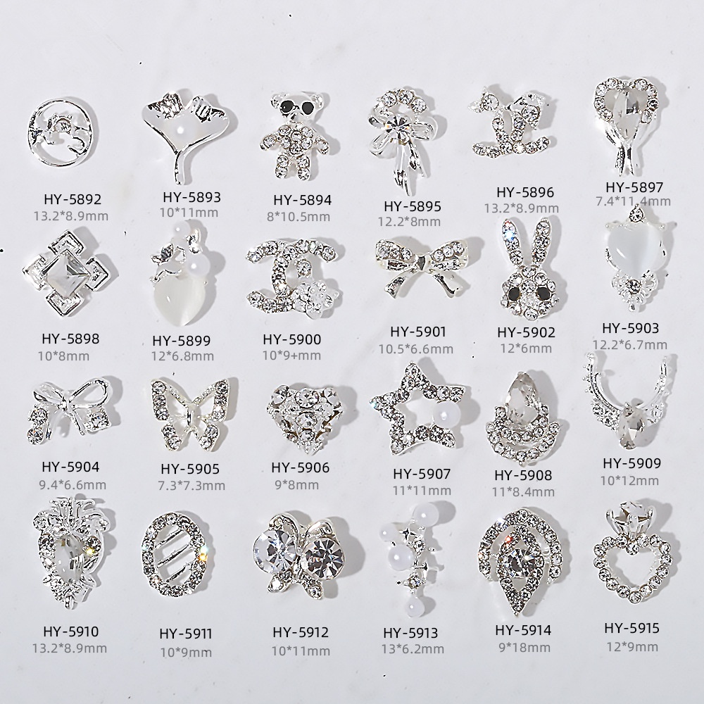 Hot selling nail polish diamond jewelry Silver bow three-dimensional ...