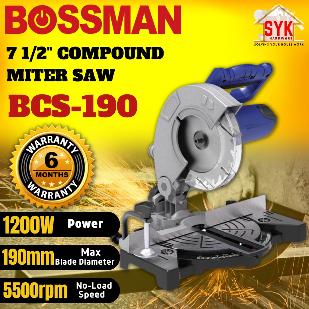 SYK Bossman BCS-190 7 1/2 Inch Compound Miter Saw Cutting Saw Wood ...