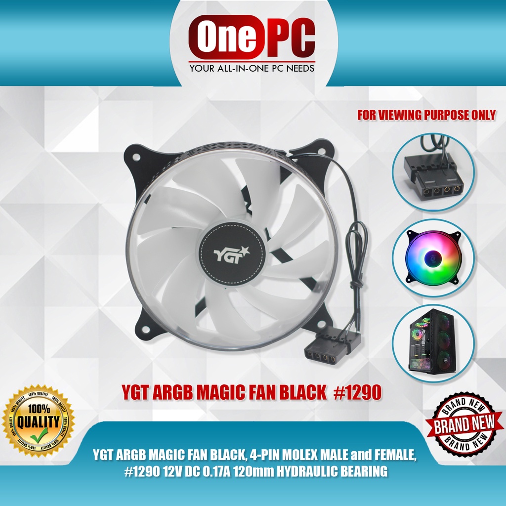 YGT ARGB MAGIC FAN BLACK, 4-PIN MOLEX MALE and FEMALE, 1290 12V DC 0 ...