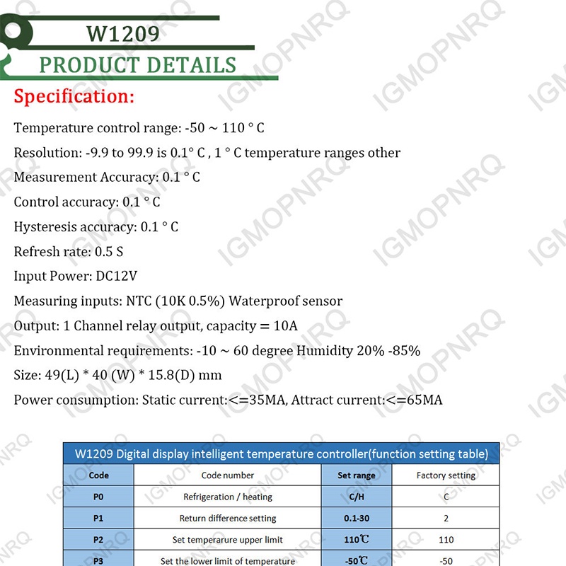 W1209 -50-100C DC 12V digital temperature controllear thermostat ...