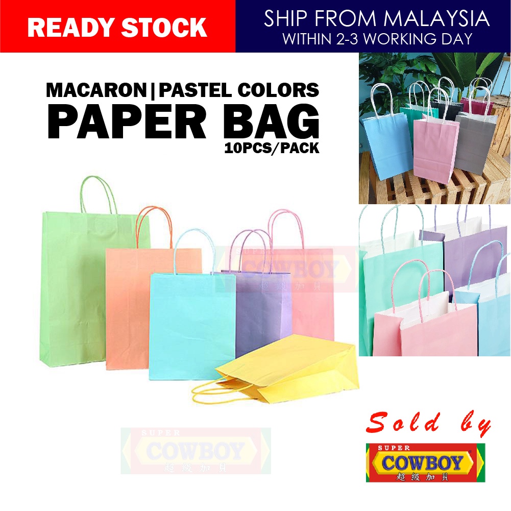 Kraft Paper Bag with Handle Pastel Macaron Color Paper Bag Door Gift ...