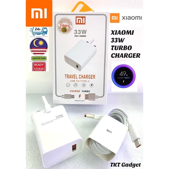 XIAOMI 33W Quick Fast Charger 33W With 6A TYPE-C USB Cable For Mi 10T ...