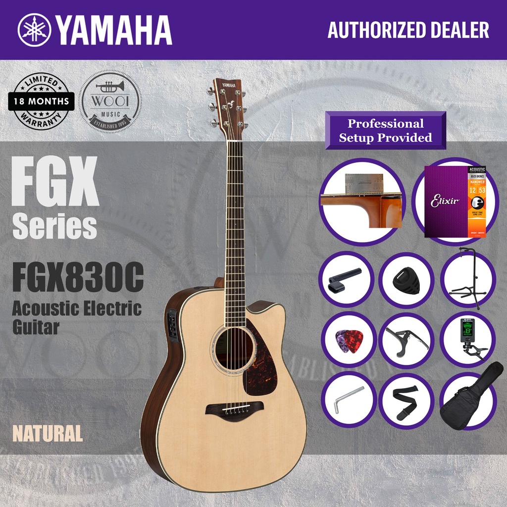 Yamaha FGX830C FGX Series Solid Top Cutaway Acoustic Electric Guitar 41 ...