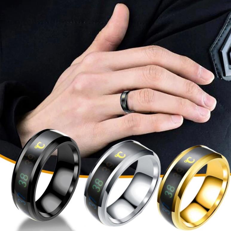 Stainless Steel Smart Temperature Sensor Ring Real Time Display for ...
