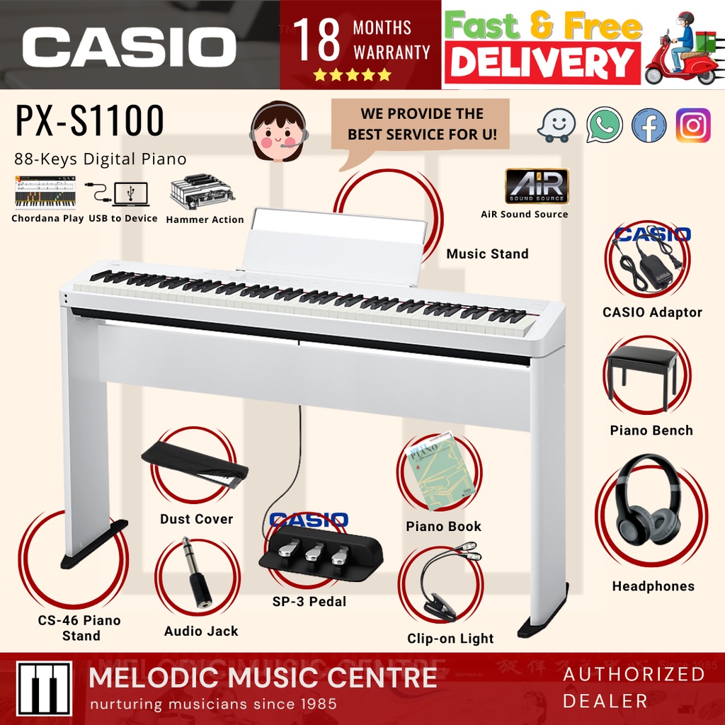 Casio PX-S1100 88 Keys Digital Piano Home Package WHITE (PXS1100 PX S1100 PXS 1100) | Shopee ...