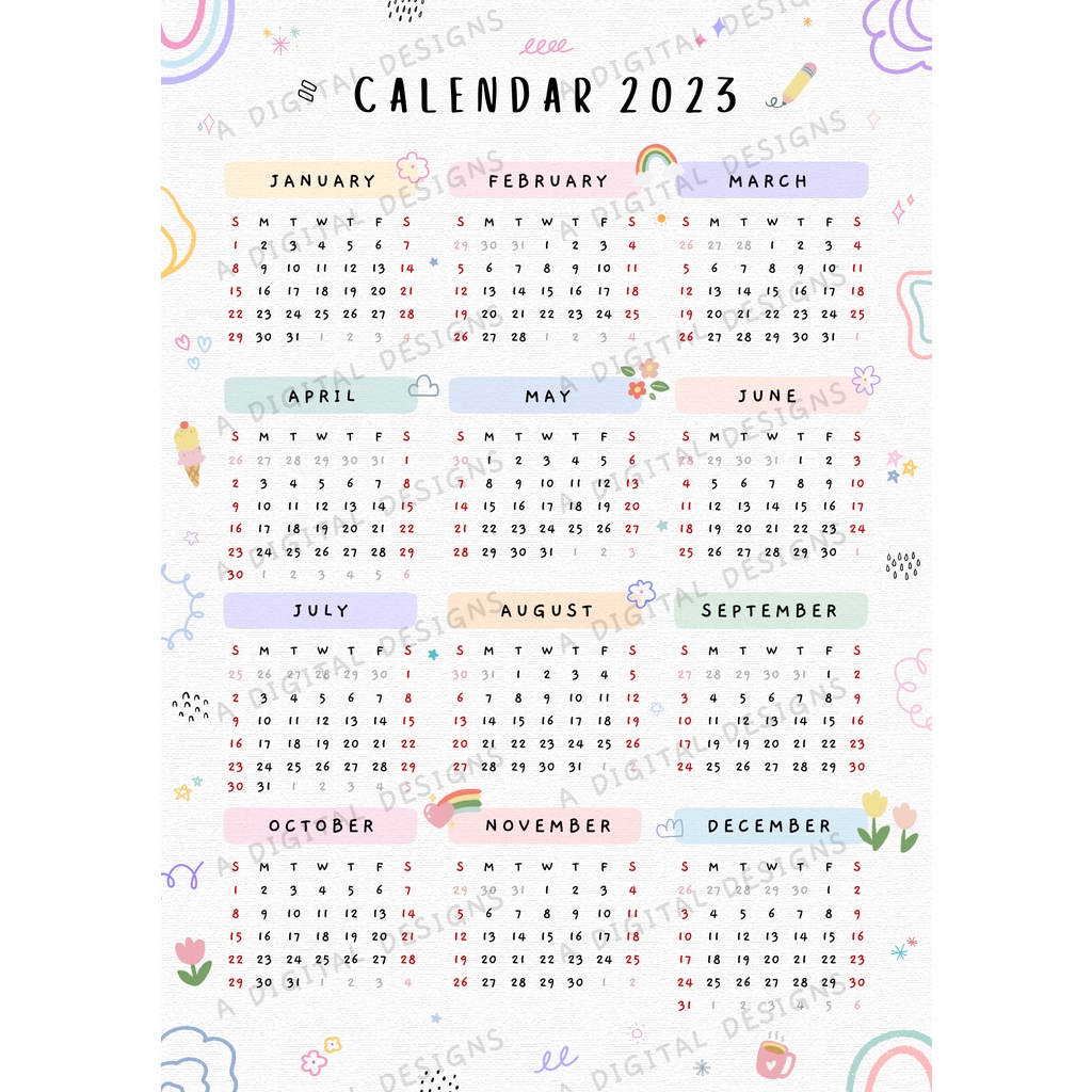 [Calendar 2023] Aesthetic, Cute & Simple Wall Calendar | Kalendar ...