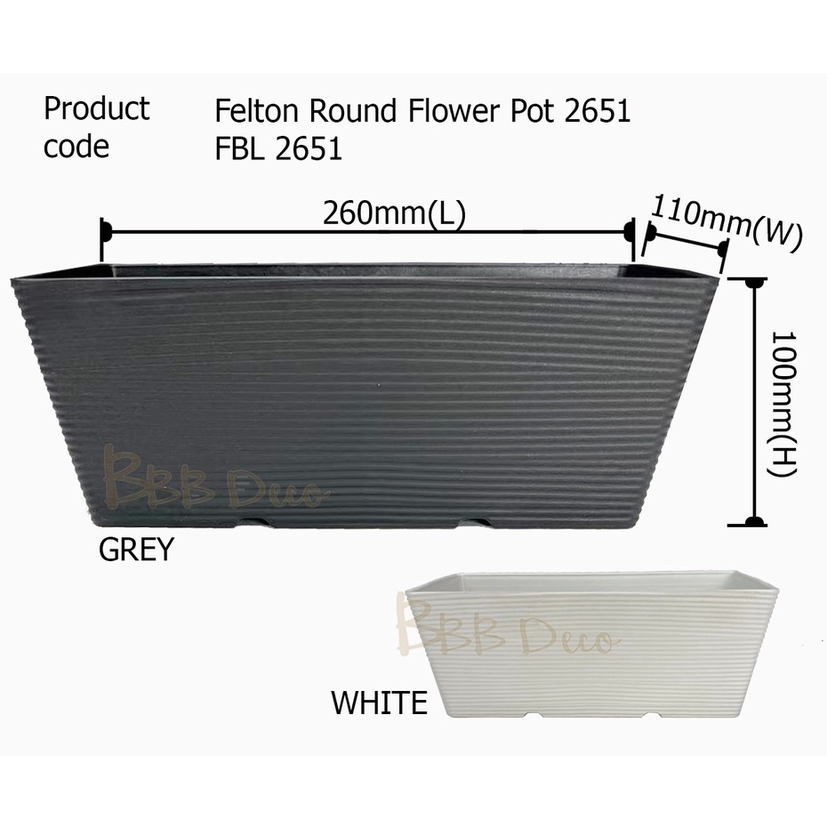 FELTON RECTANGLE FLOWER POT 2651 /PASU BUNGA SEGI EMPAT PLASTIC 2651 ...