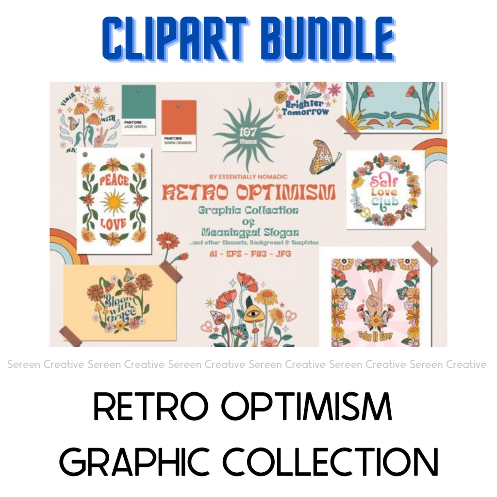 MC02 Retro Optimism Graphic Bundle (Retro style flowers and botanical ...