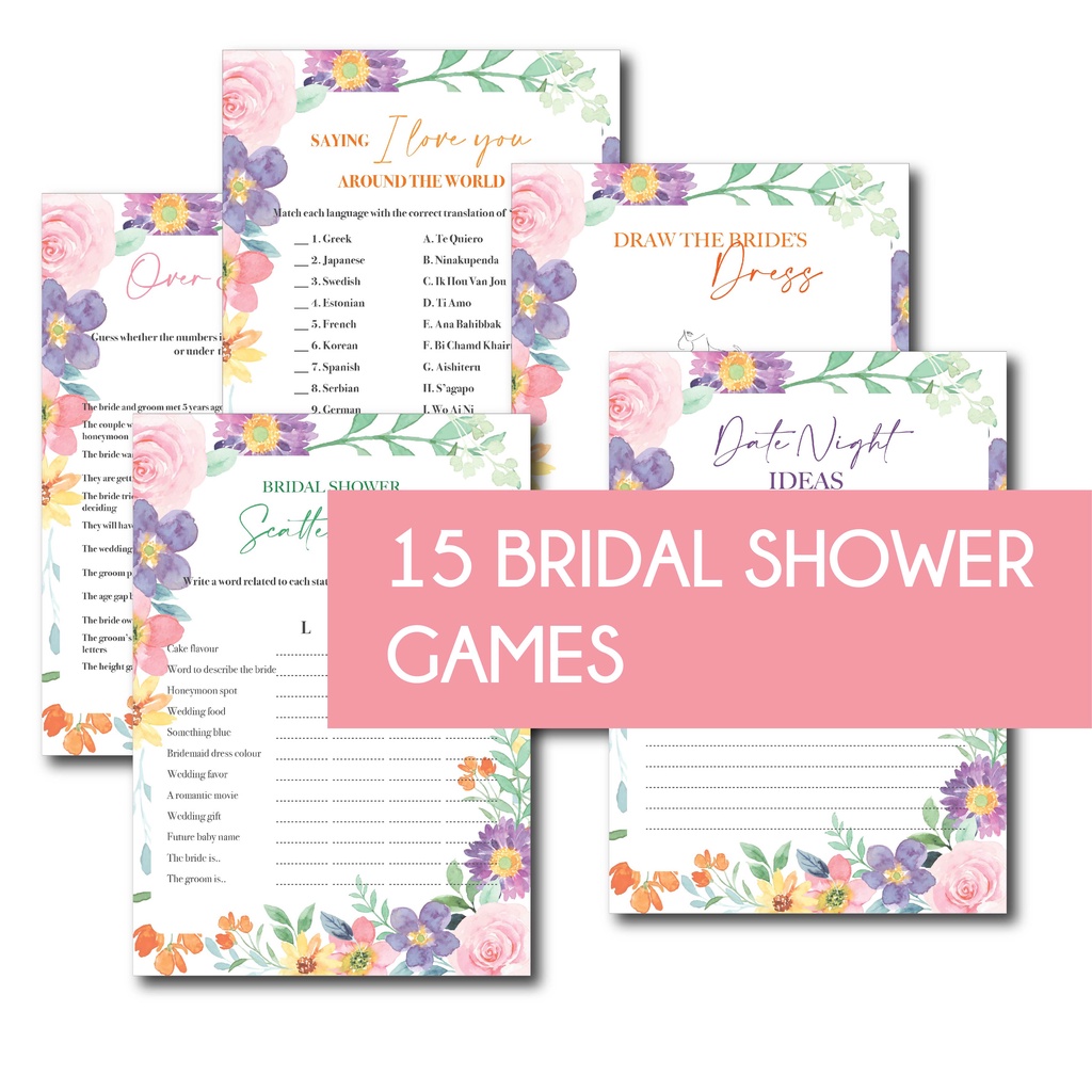 15 Floral Printable Bridal Shower, Bachelorette PDF Games, Download and ...