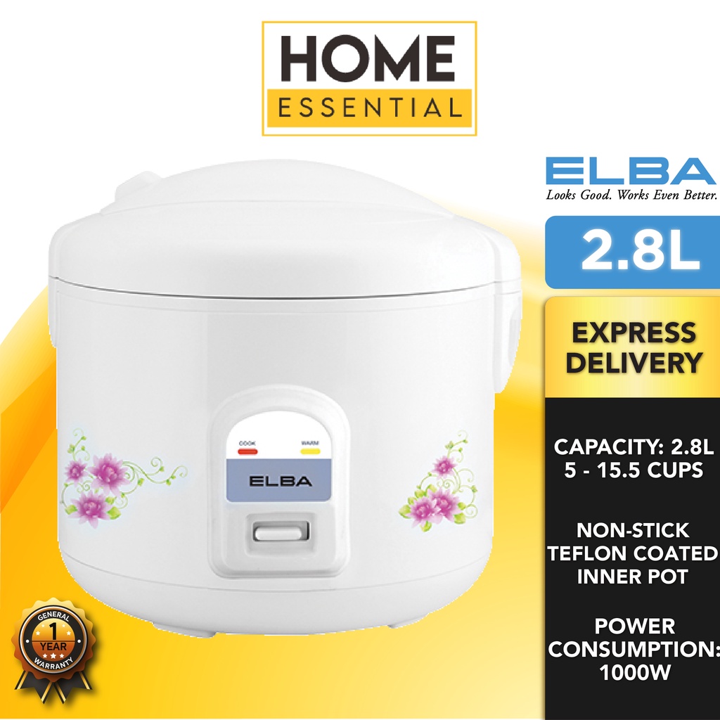 Elba 2.8L Jar Rice Cooker ERC-E2851(WH) | Cook & Automatic Keep Warm ...
