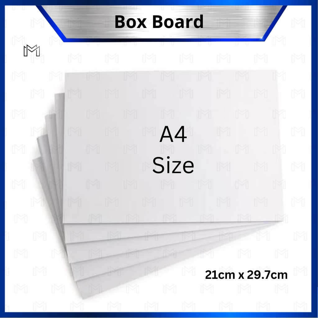 ( 10pcs ) BOX BOARD ONE SIDE WHITE COATED & GREY BACK A2/ A3/ A4/ A5 WITH 270g/ 350g/ 450g ...