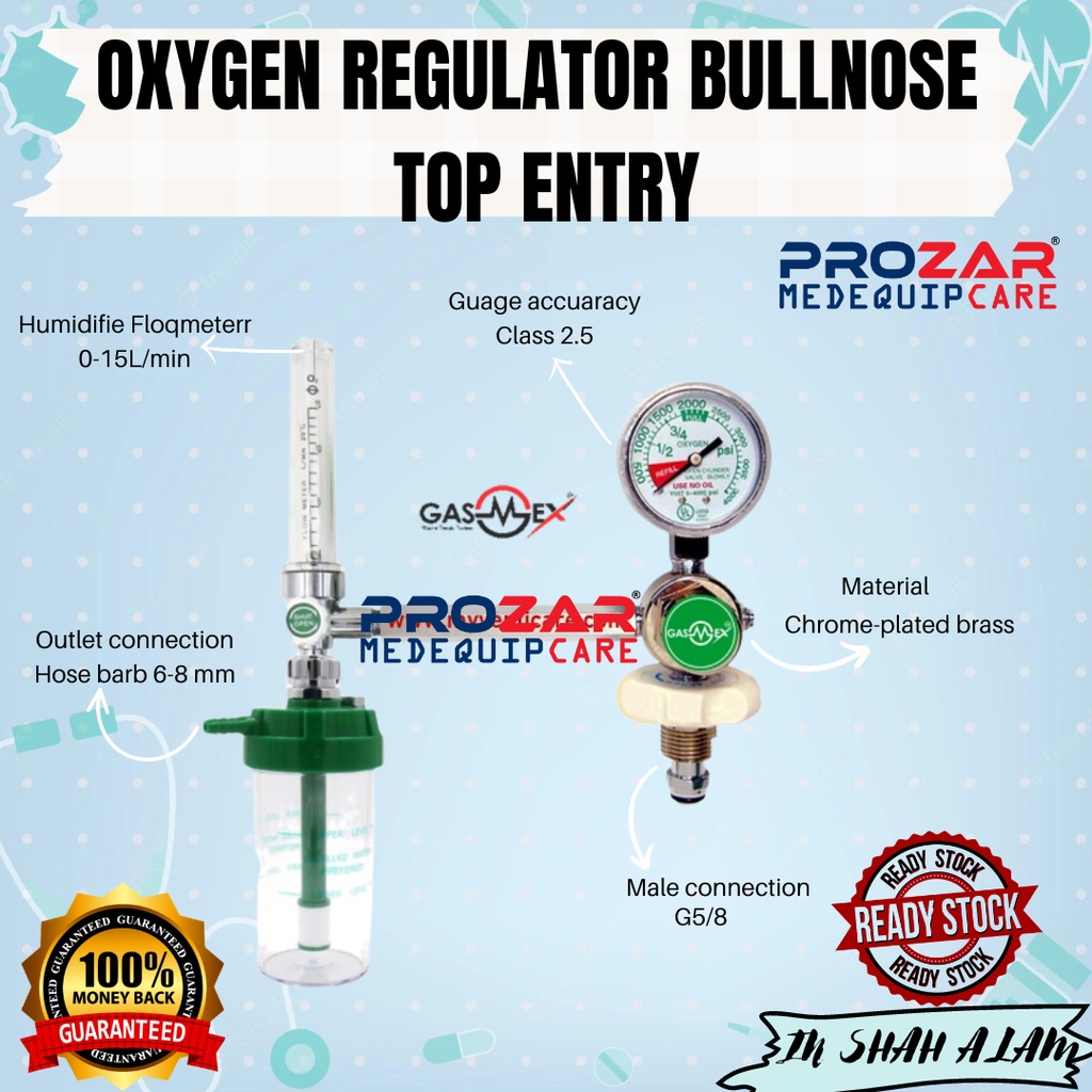 BULLNOSE OXYGEN REGULATOR PISTON TYPE WITH HUMIDIFIER BOTTLE | Shopee ...