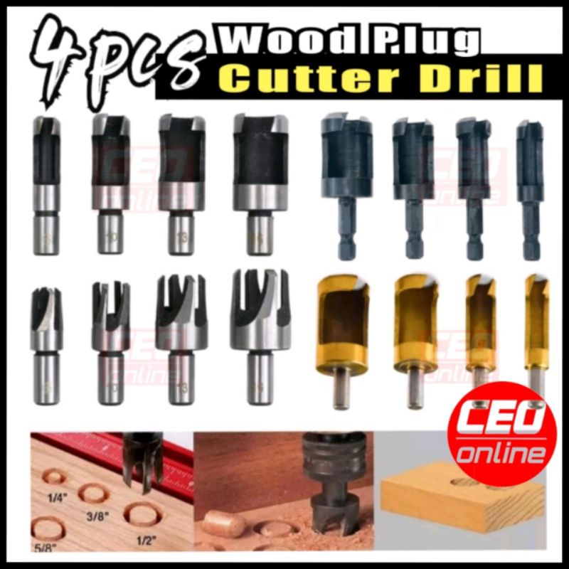 CEO 🇲🇾 4pcs 6/10/13/16mm Round Hex Shank Carbon Steel Woodworking Plug ...