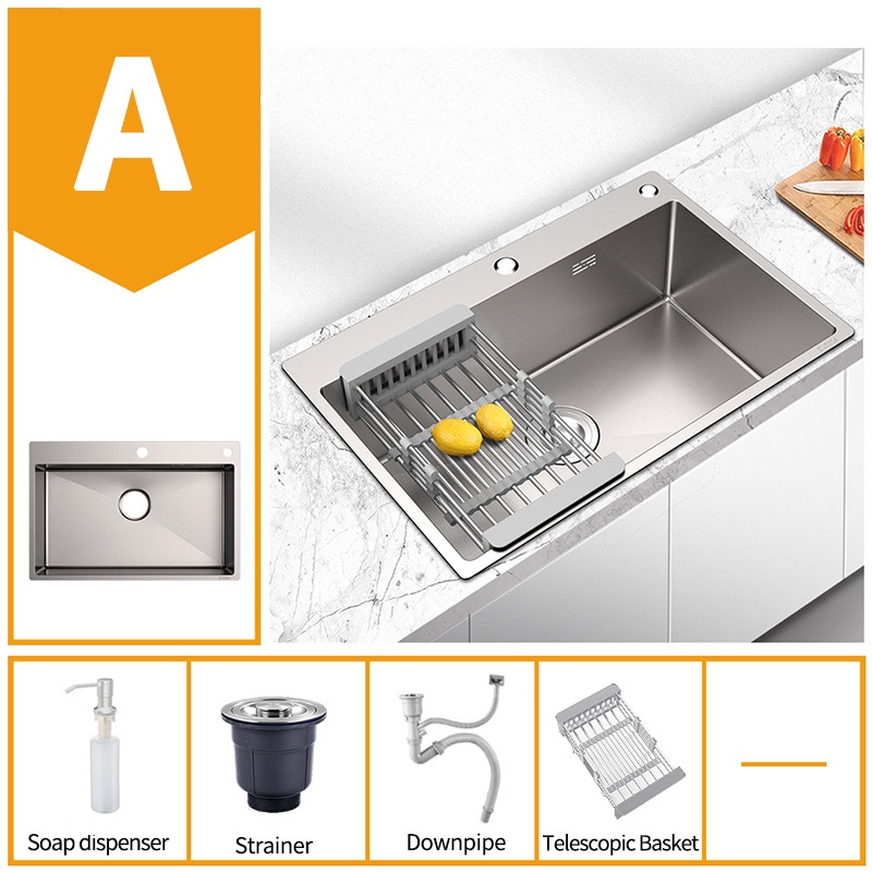 304 Sinki Dapur Stainless Steel Nano Kitchen Single Sink Bowl Basin ...