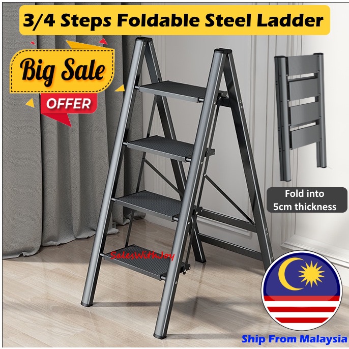【SalesWithJoy】3/4 Langkah Pedal Tangga Rumah Steps Foldable Steel ...