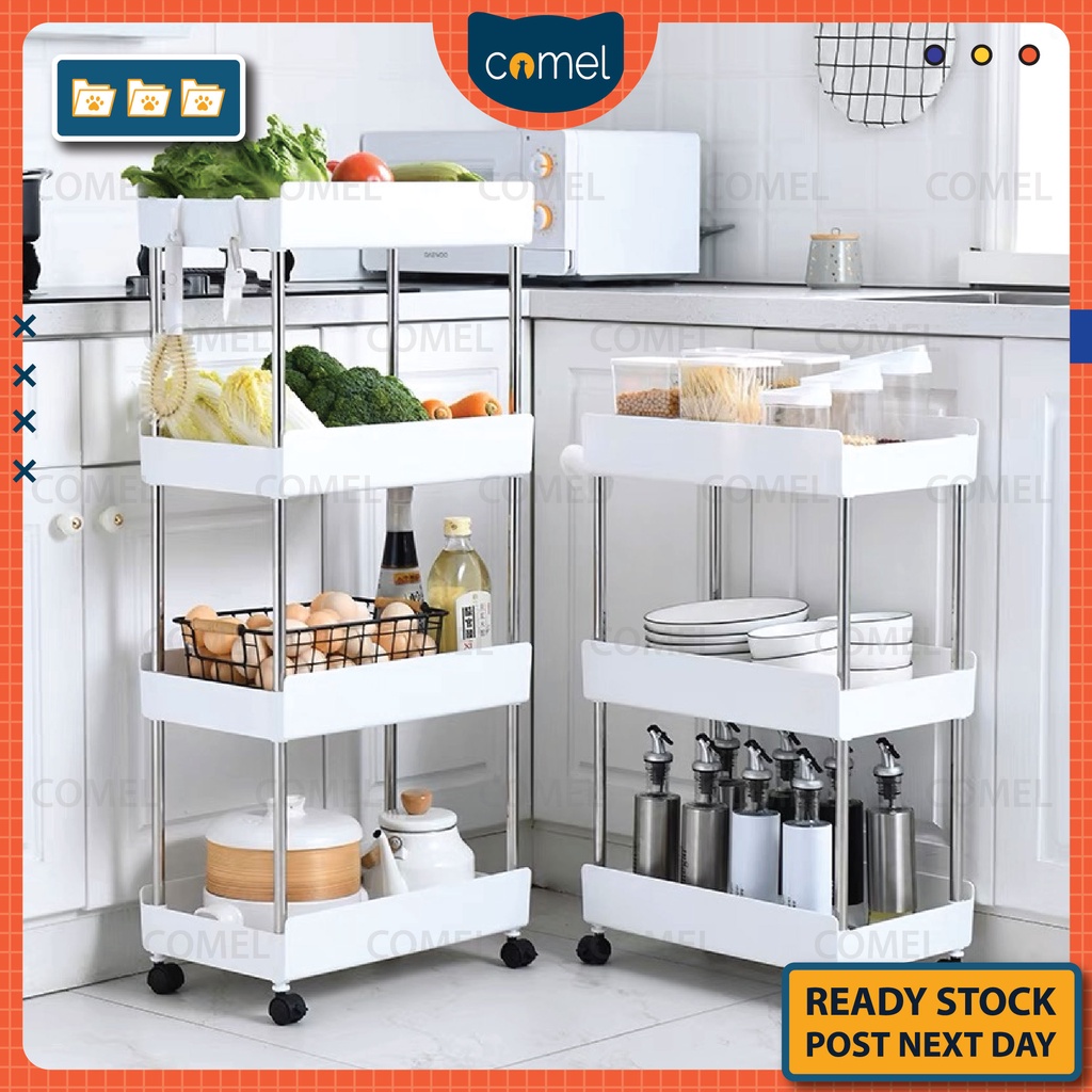 🐱COMEL🐱 3/4 Tiers Narrow Space Kitchen Trolley Storage Rack Bathroom ...