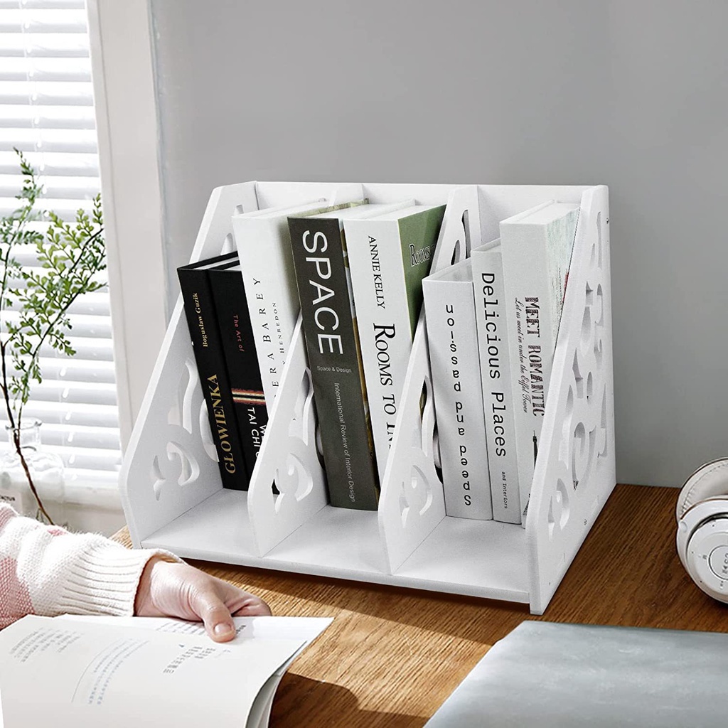 Flower carved tabletop bookshelf desktop storage rack minimalist book ...