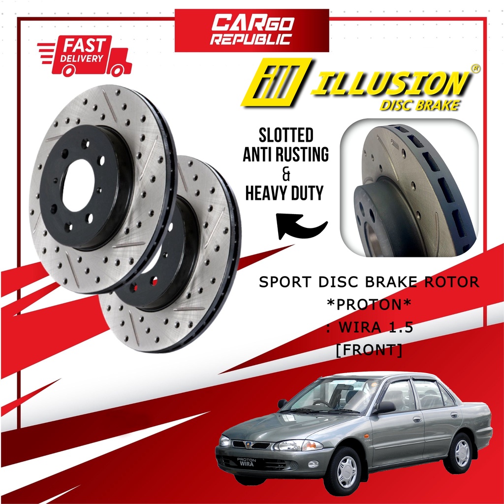 Illusion Sport Disc Brake Rotor Proton Wira 1.5 & OEM Brake Pad Proton ...