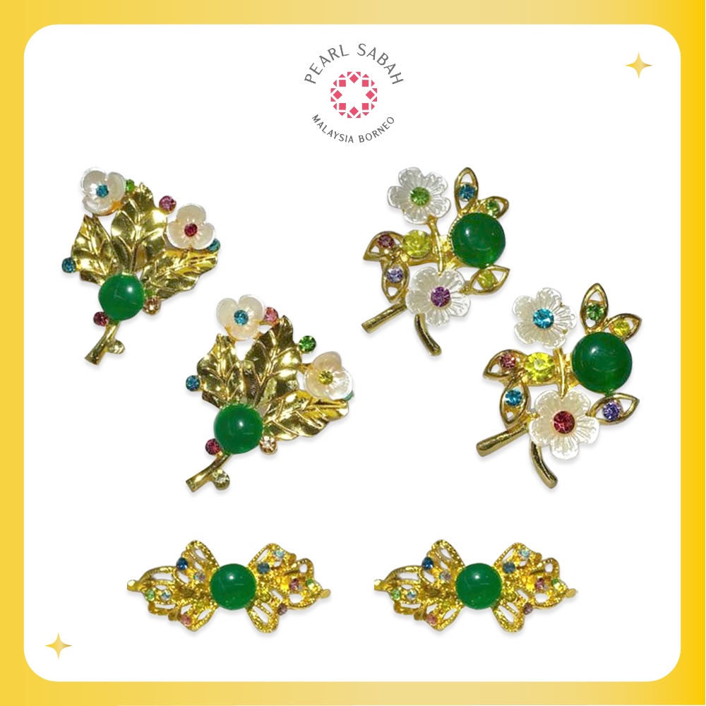 [Pearl Sabah] Jade Stone Shoulder Pin (2pcs/ Set) | Pin Bahu Brooch ...