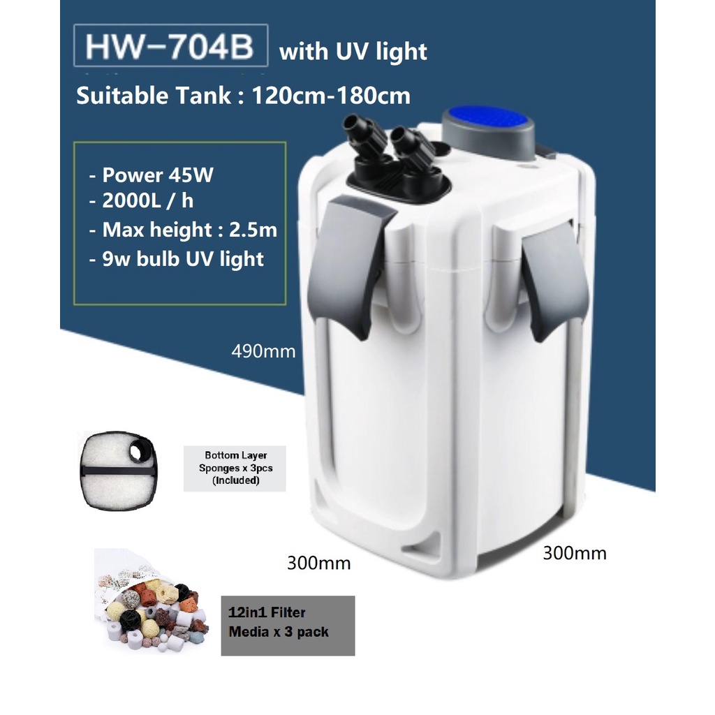 SUNSUN HW-702B HW-703B HW-704B Canister UV Filter & Surface Skimmer For ...