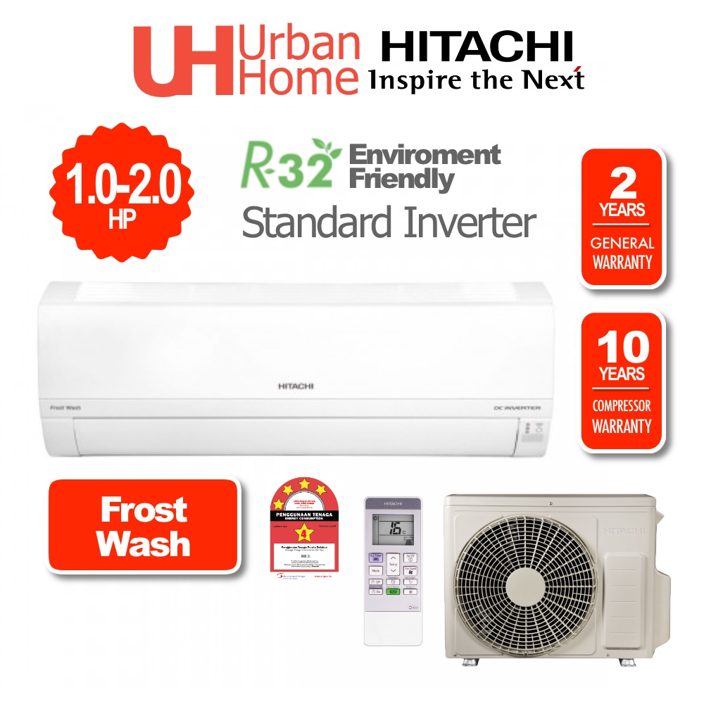 Hitachi AirCond R32 Standard Inverter Air Conditioner (1.0HP / 1.5HP ...