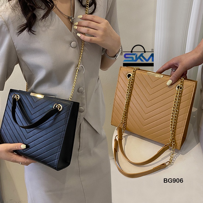 SKM Women’s Chain Messenger Casual Shoulder Bag Stitching Pattern/ Beg ...