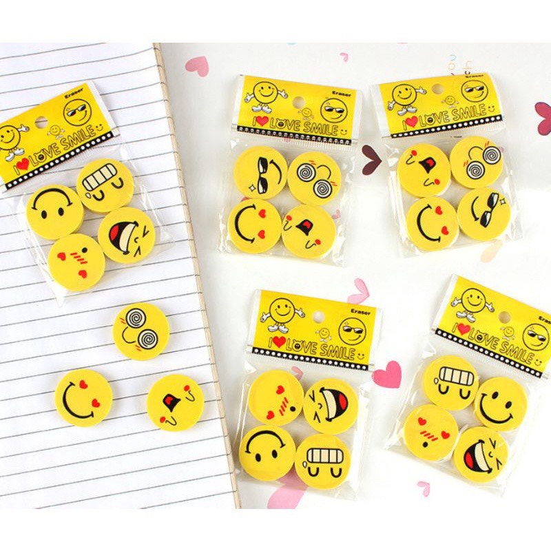 Bag Includes 4 Smiley Face Erasers (Smiley Face Eraser) | Shopee Malaysia