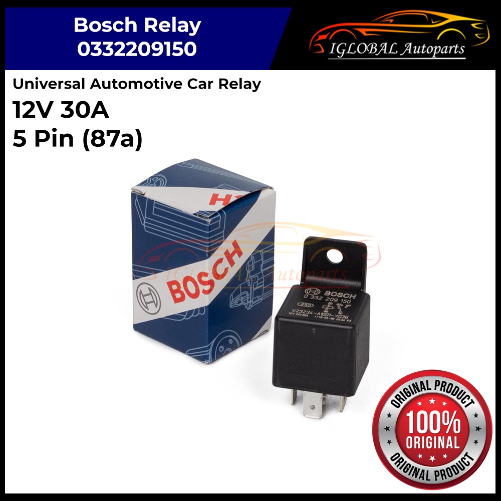 Bosch Universal Automotive Car Relay 12V 30A 5 Pin (87a) Bosch Mini ...