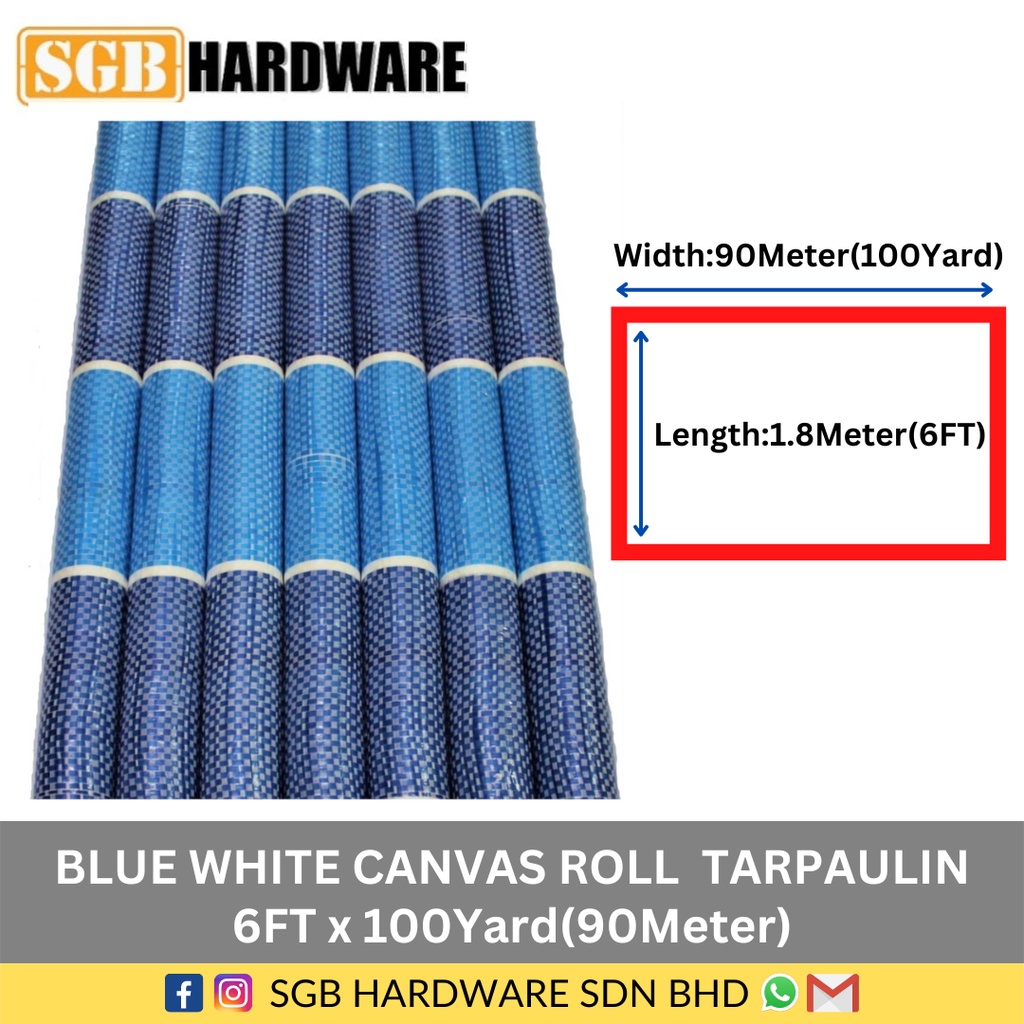 Blue White Canvas Roll Tarpaulin 6ft x 100Yard (90Meter) / Kanvas Biru ...