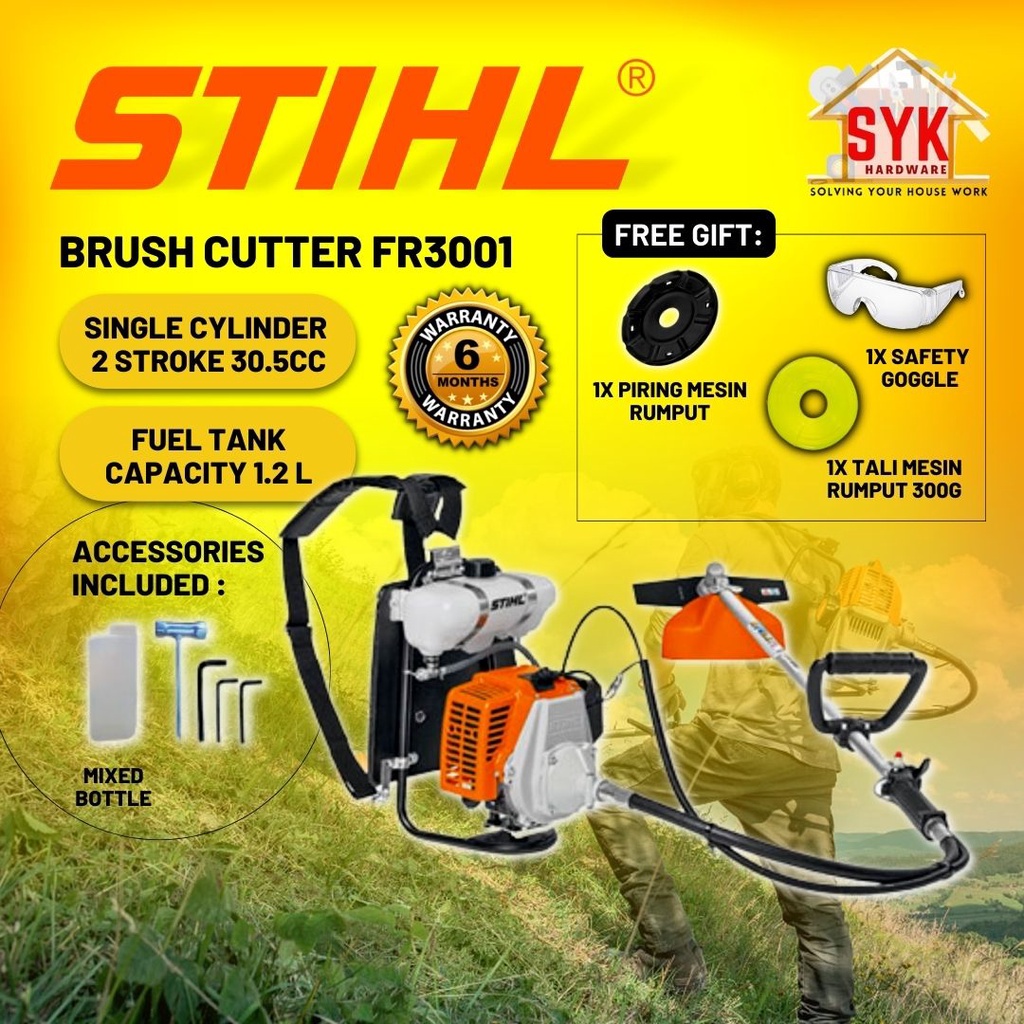 SYK STIHL FR3001 2 Stroke Germany Heavy Duty Backpack Brush Cutter Grass Cutter Machine Tali ...