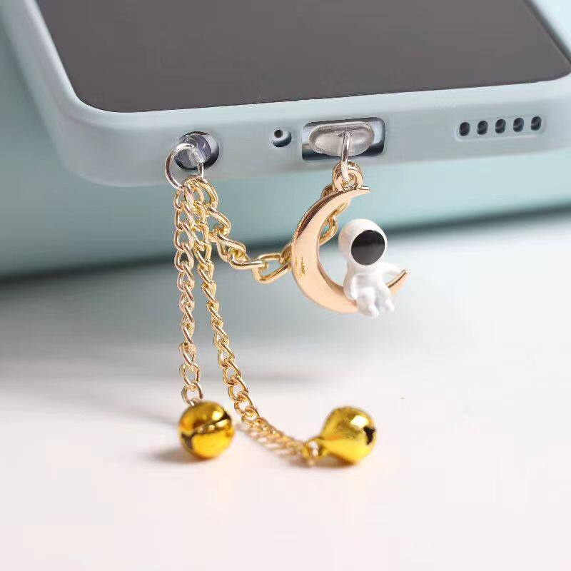 Fashion cute moon Star astronaut mobile phone dust plug pendant dust ...