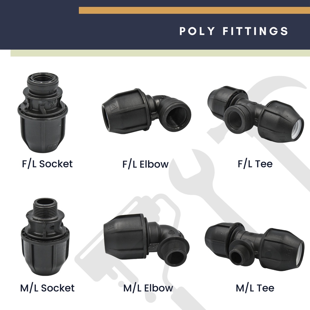 Poly Fittings | Female Socket Elbow Tee | Male Socket Elbow Tee 20mm ...