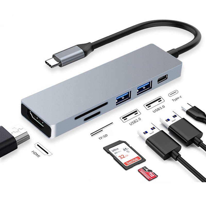 【6-in-1 USB C Hub】Mufti-function Adapter with line Type-C to USB 3.0 ...