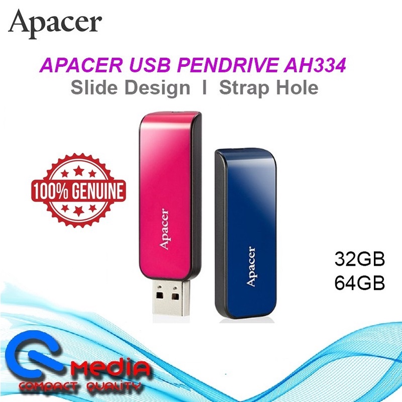 APACER 16GB / 32GB /64GB / 128GB USB2.0 Pendrive Pen Drive /Flash Drive / Thumb Drive AH334 ...