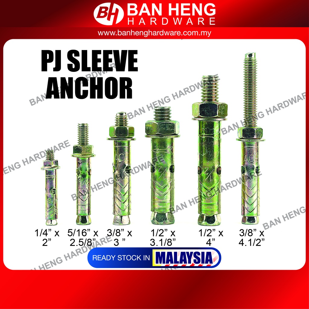 PJ SLEEVE ANCHOR / WALL PLUG BESI / EXPANSION EXPANDABLE BOLT 1/4 5/16 ...