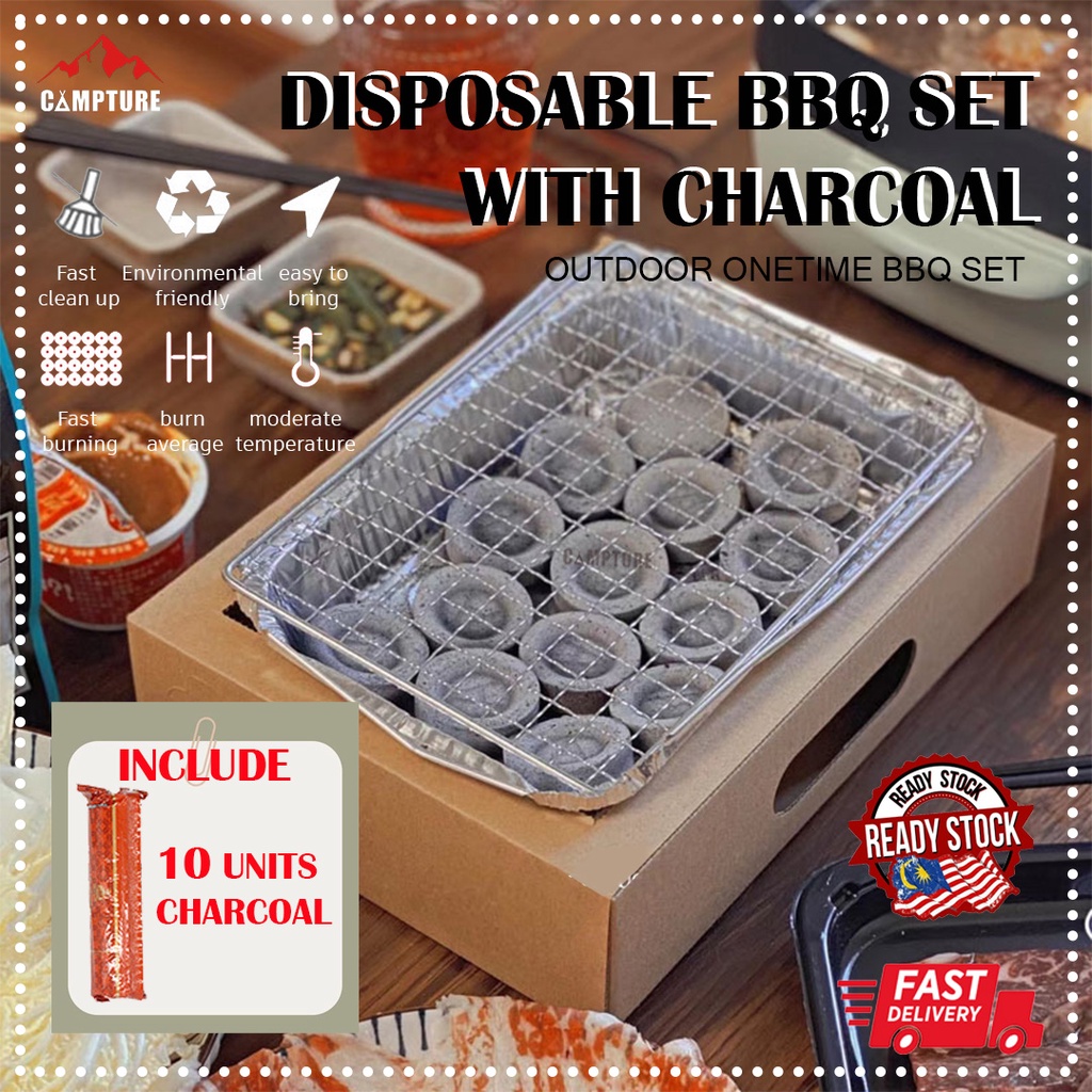 【CAMPTURE】Disposable BBQ Grill Set Charcoal One Time Used BBQ ...