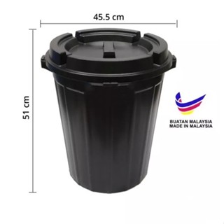 12 Gallon Tong Sampah PVC Garbage Dustbin with cover / Baldi/ Black Dustbin Pail/ Tong Sampah ...