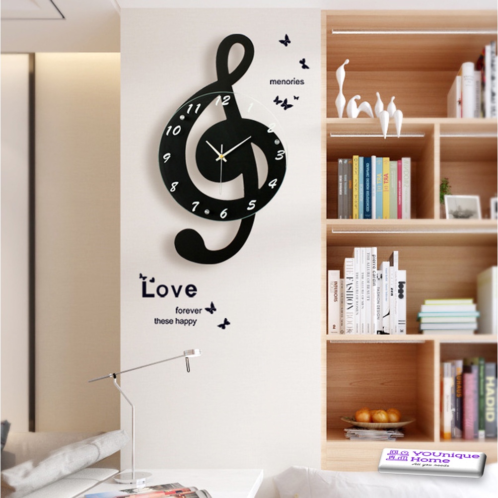 3D G Clef Music Musical Note Wall Clock Modern Quartz Movement Bedroom ...