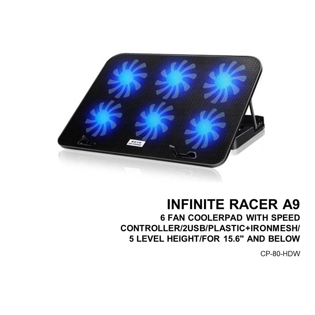 INFINITE RACER A9 6 FAN COOLERPAD WITH SPEED CONTROLLER/2USB/PLASTIC ...