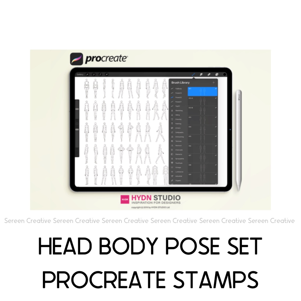 P96 Head Body Pose Set Procreate Stamp (Body figure, fashion references ...