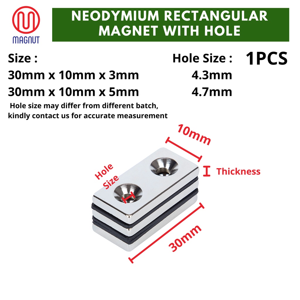 1pcs -30mm x 10mm x 5mm or 30mm x 10mm x 3mm - Neodymium Rectangular ...