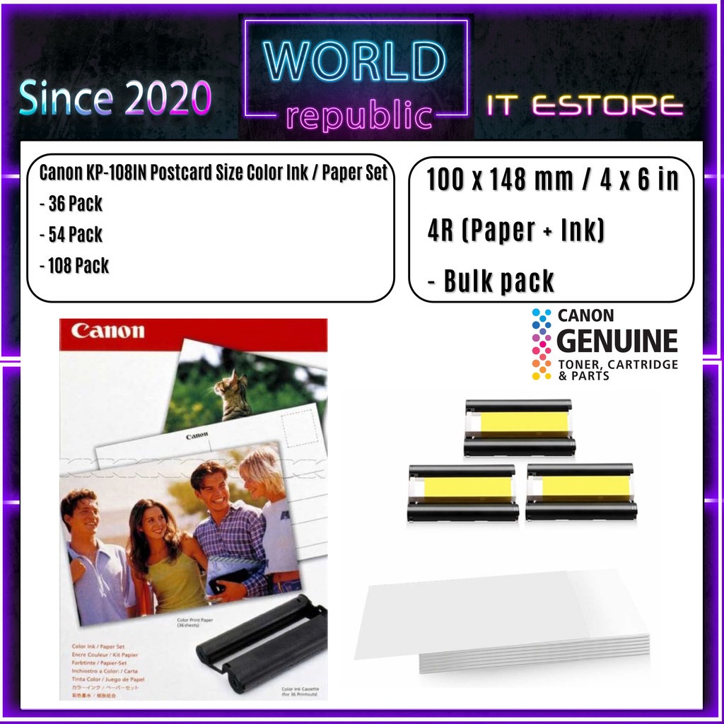 Canon KP-108IN KP108IN Color Ink And Paper Set - Bulk pack KP36IN ...