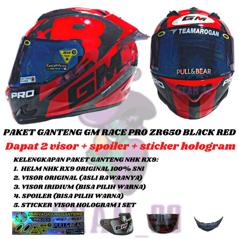 Helmet GM RACE PRO ZR650 RED BLACK FULL FACE ORIGINAL SNI (Handsome ...