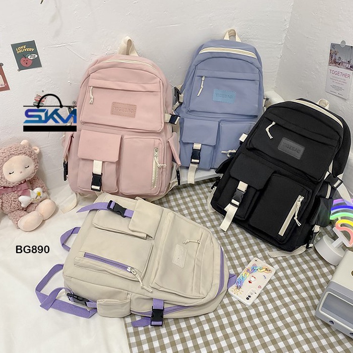 SKM Large-Capacity Student Schoolbag Lightweight and Simple Canvas ...