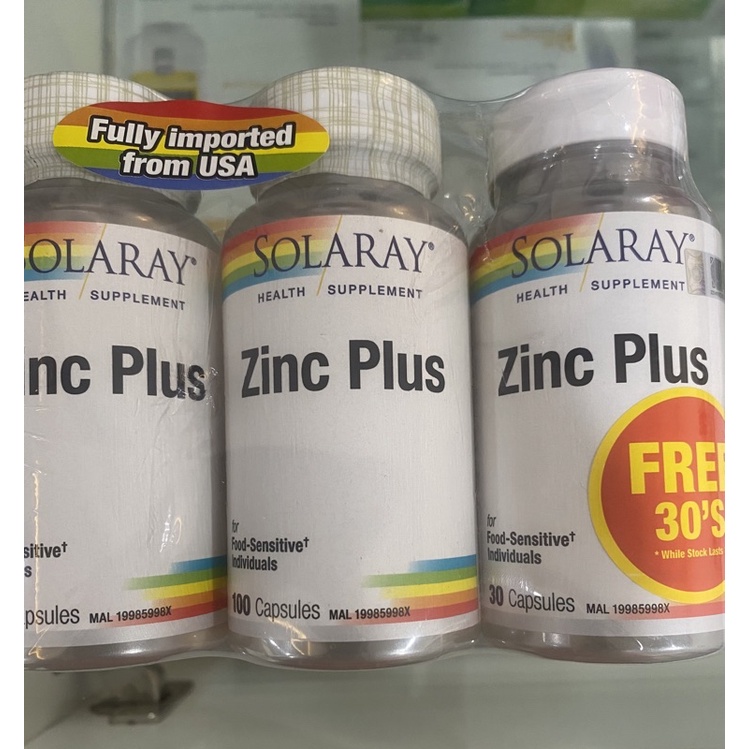 SOLARAY ZINC PLUS SUPPLEMENT ( 2 X 100'S FREE 30'S ) | Shopee Malaysia