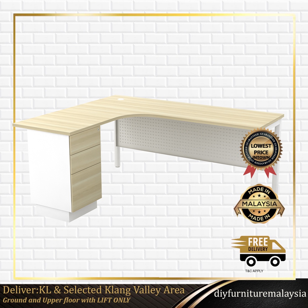 Superior Compact Office Table L Shape 3 Drawer | Meja Pejabat | Study ...