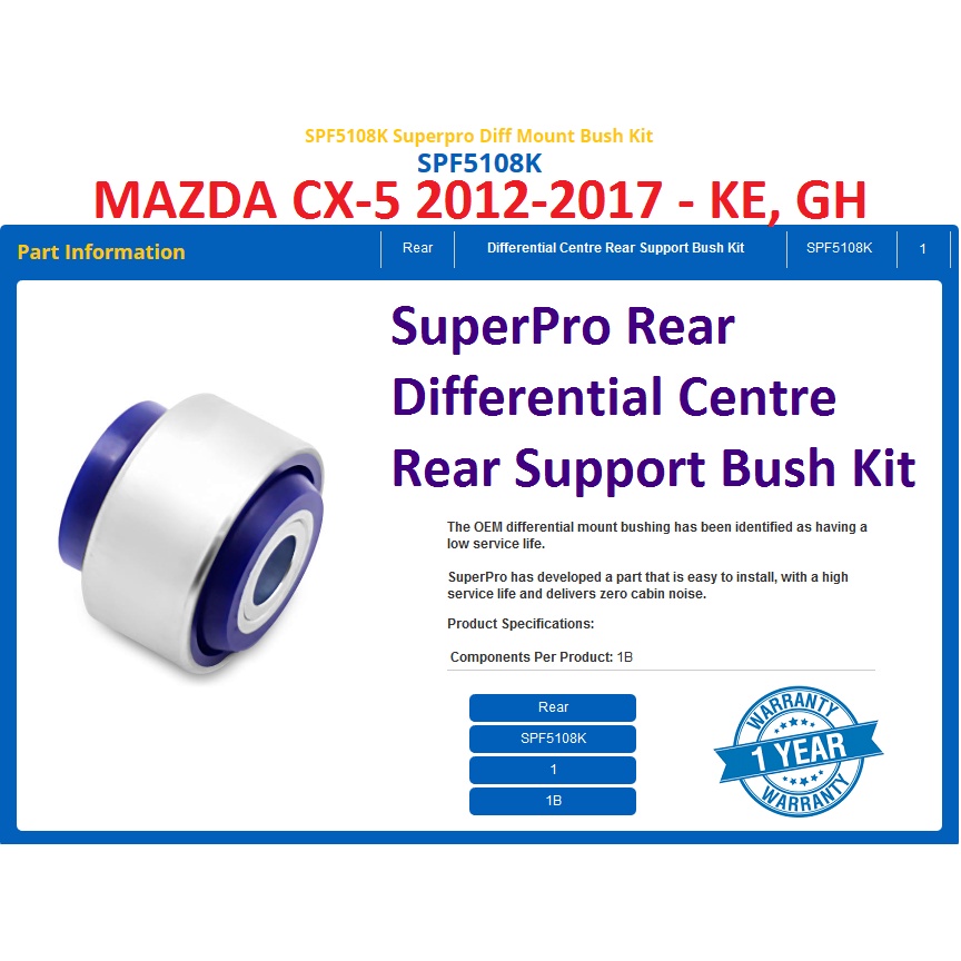 SUPERPRO BUSH MAZDA CX-5 2012-2017 - KE, GH - Rear Differential Centre ...