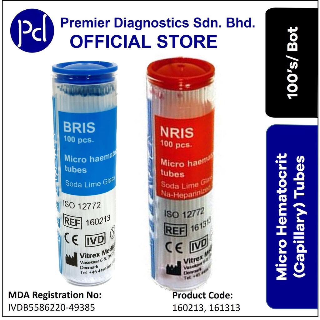 VITREX Micro Hematocrit Capillary Tubes 75ul (100's/bottle) | Shopee ...