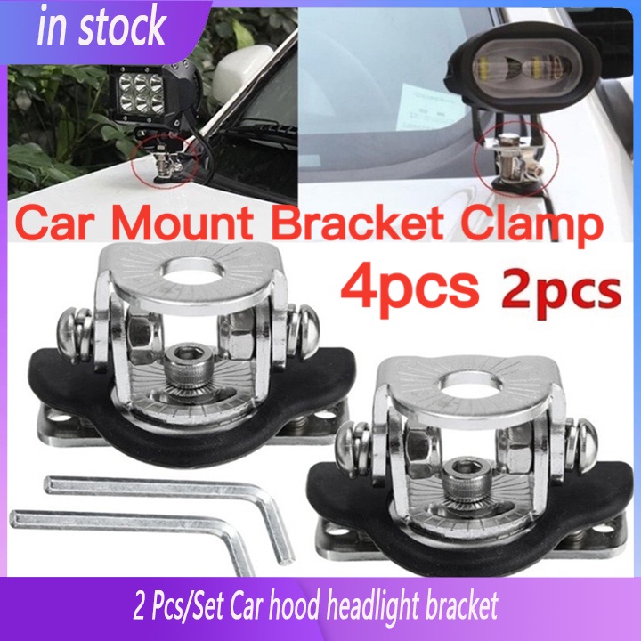 2 Pcs/Set Car Mount Work Light Bracket Clamp Stainless Steel Pillar ...