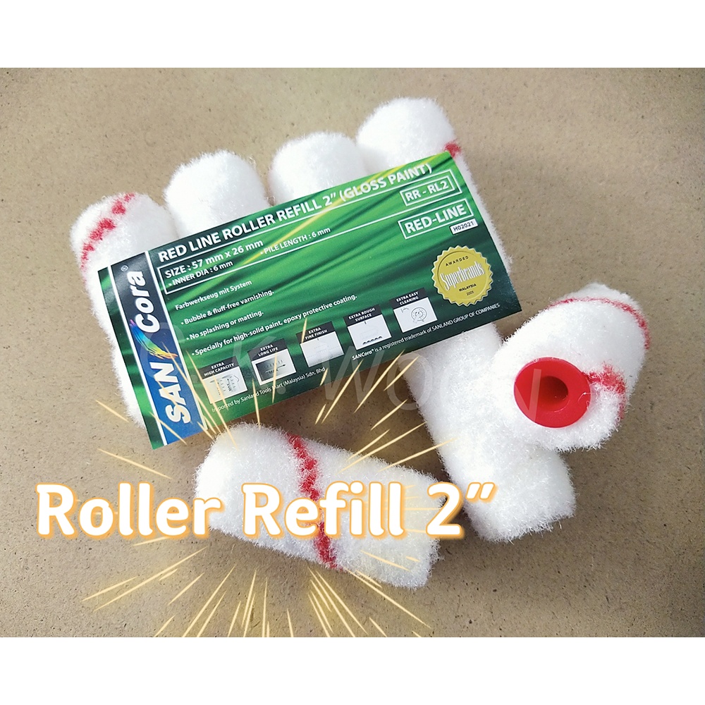 SANCORA MOHAIR ROLLER REFILL 4'' / SANCORA MINI ROLLER REFILL 2" Can Use Gloss Paint / Untuk Cat ...